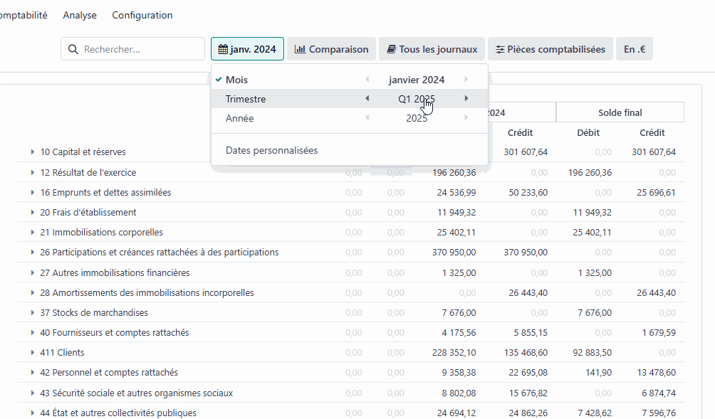 Comment consulter une balance comptable dans Odoo